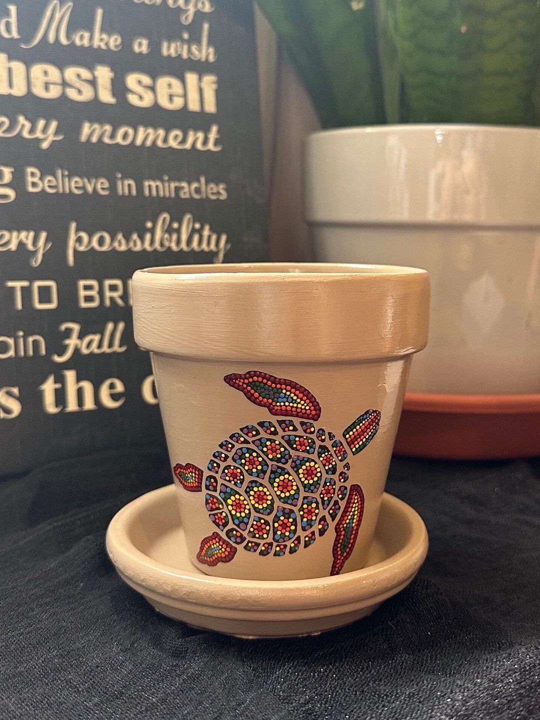 Rainbow Sea Turtle Flower Pot | Sea Turtle Plant Pot | Hand Painted ...