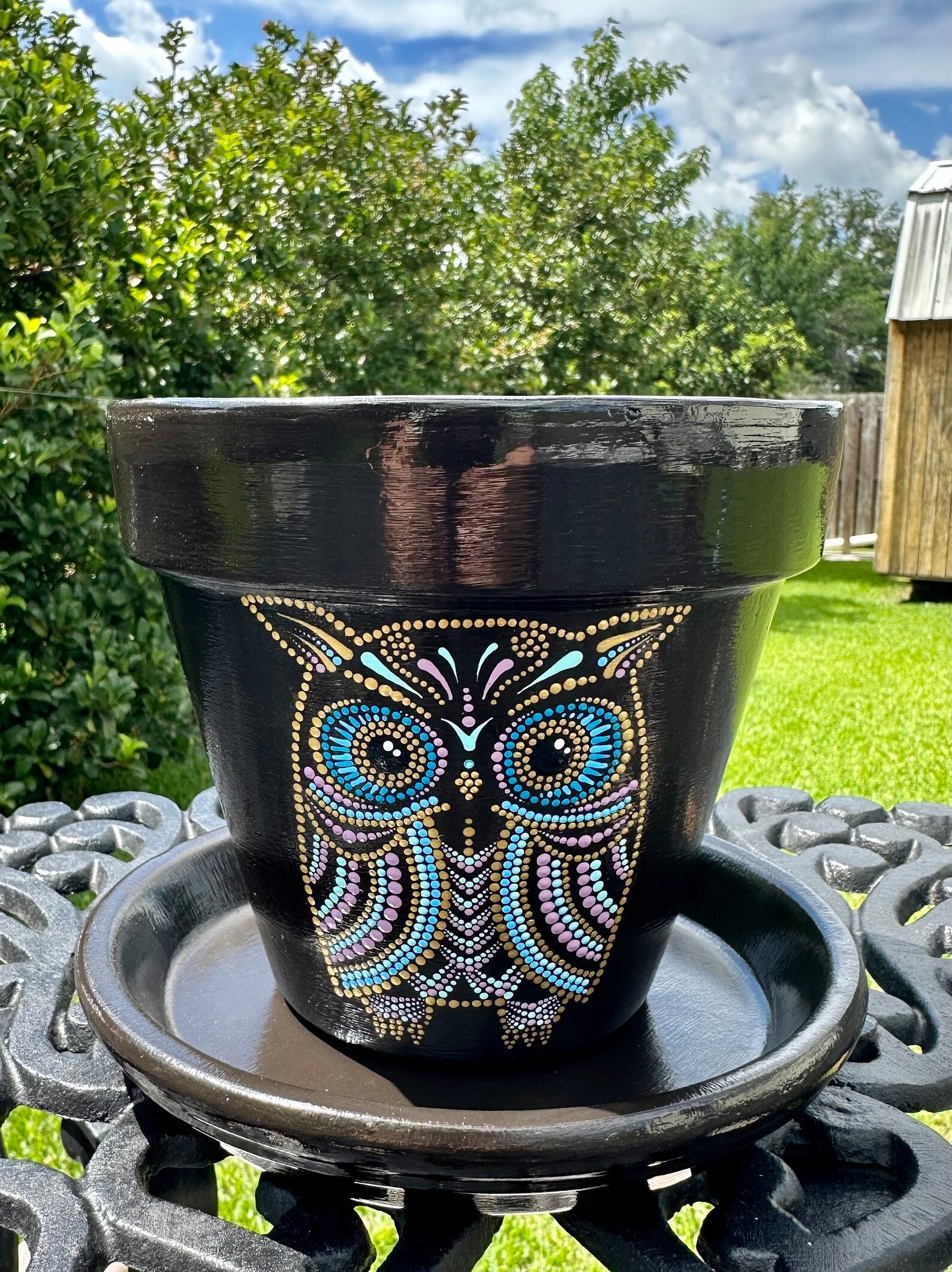 Hand Painted Owl Flower Pot: Dot Art Terracotta Planter - Etsy