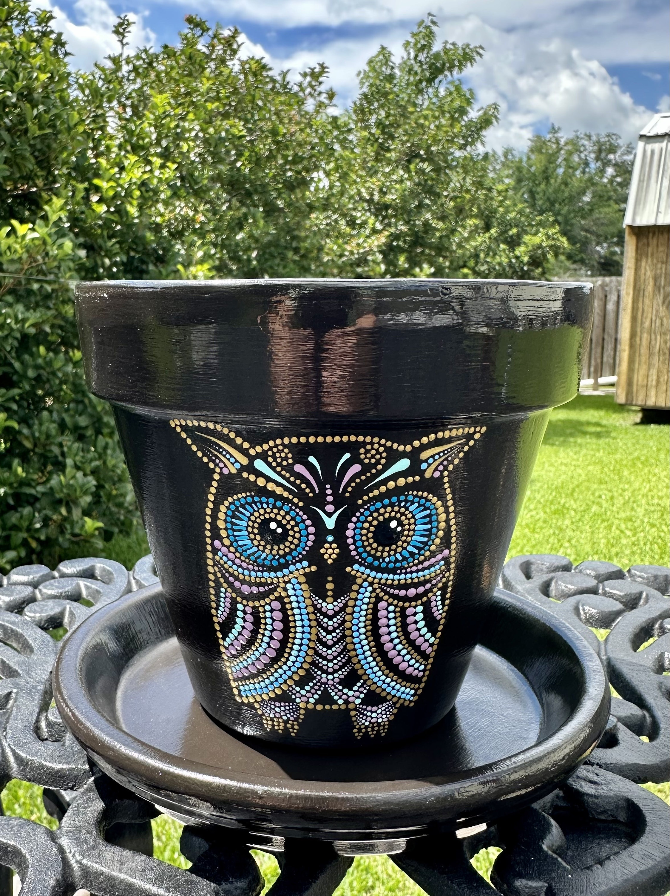 Hand Painted Owl Flower Pot: Dot Art Terracotta Planter - Etsy