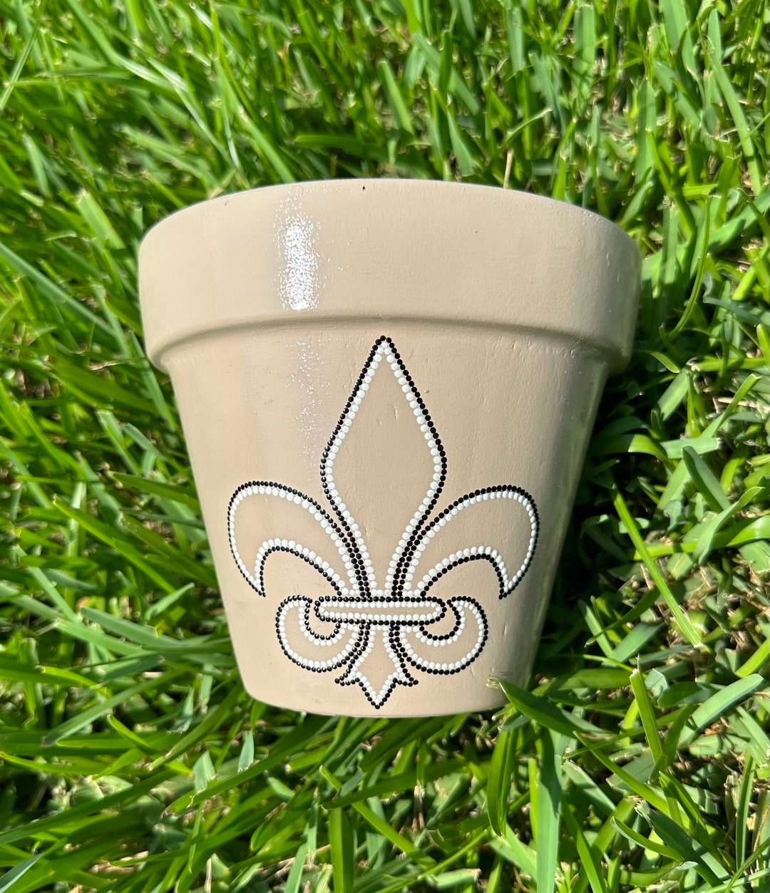 Fleur De Lis Flower Pot Plant Pot Hand Painted Terracotta Pot Dot ...