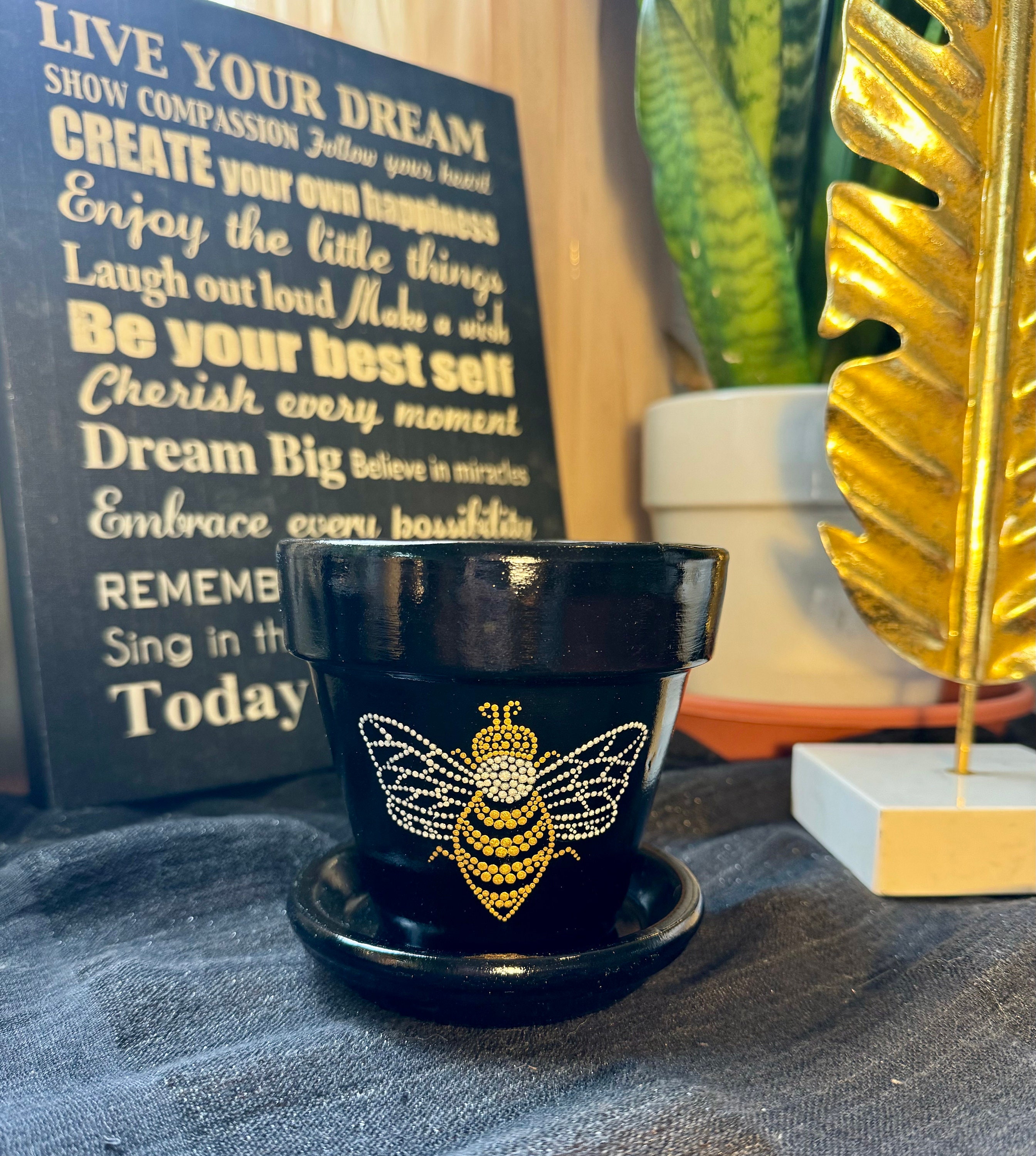 Bee Flower Pot | Bee Plant Pot | Hand Painted Terracotta Pot | Gift ...