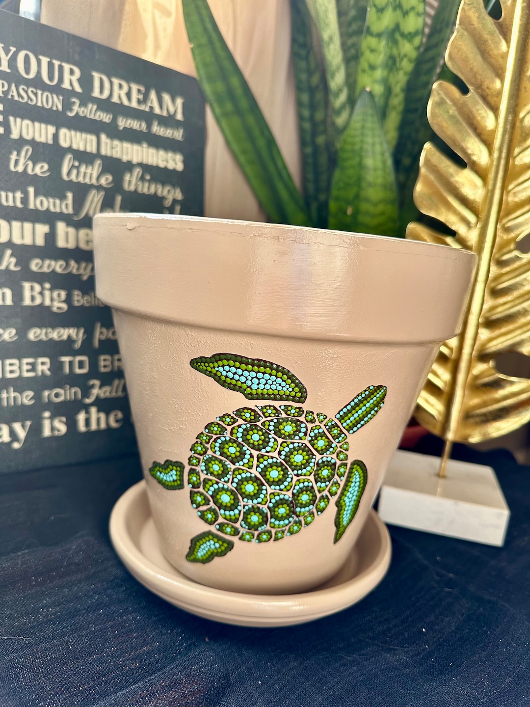 Hand-painted Sea Turtle Terracotta Flower Pot: Dot Art Outdoor Decor - Etsy
