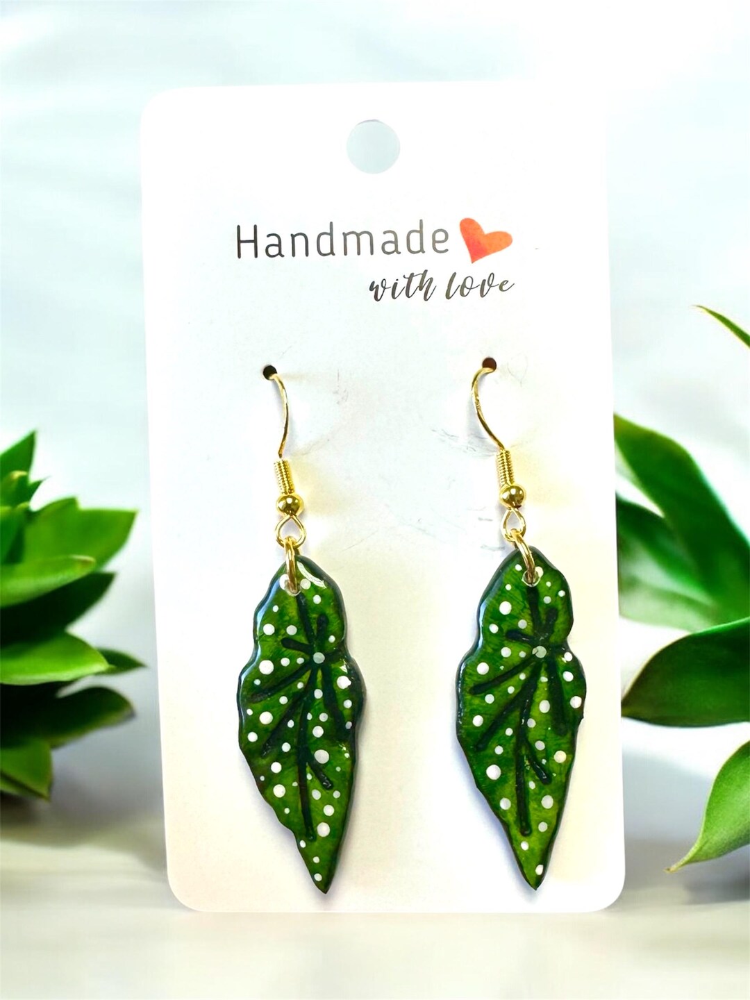 Handmade Begonia Maculata Clay Earrings: Hand-painted Plant Jewelry - Etsy