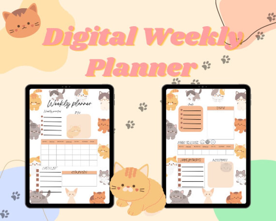 Weekly Planner Cat Themed, Printable, Goodnotes, Digital Journal ...
