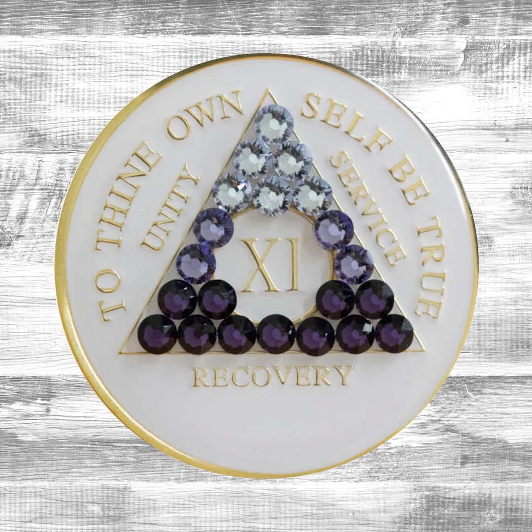 AA Anniversary White Crystal Purple Transition Coin Medallion ...
