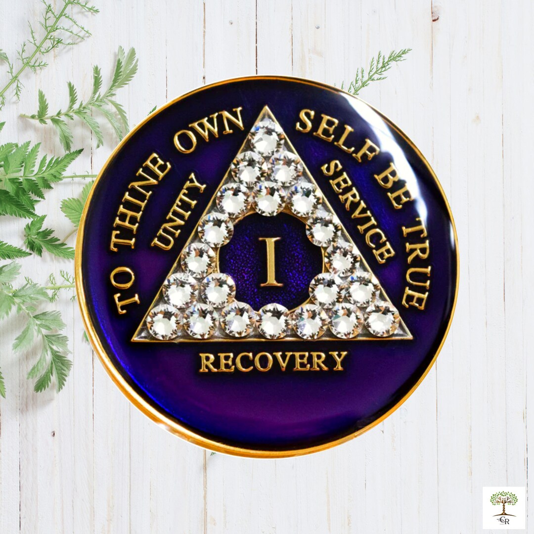 AA Birthday Coin Crystallized Purple Diamond Medallion Alcoholics ...