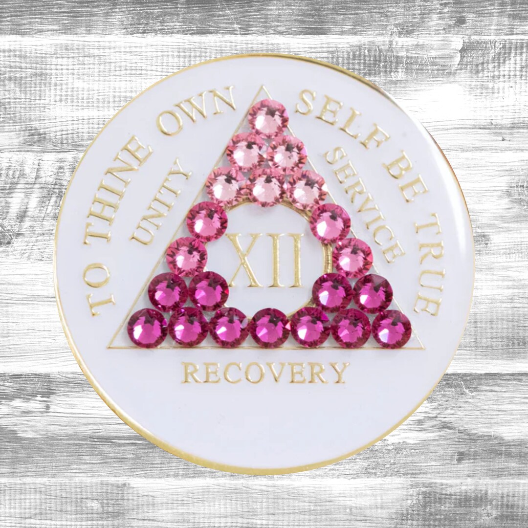 AA Anniversary White Crystal Pink Transition Coin Medallion ...