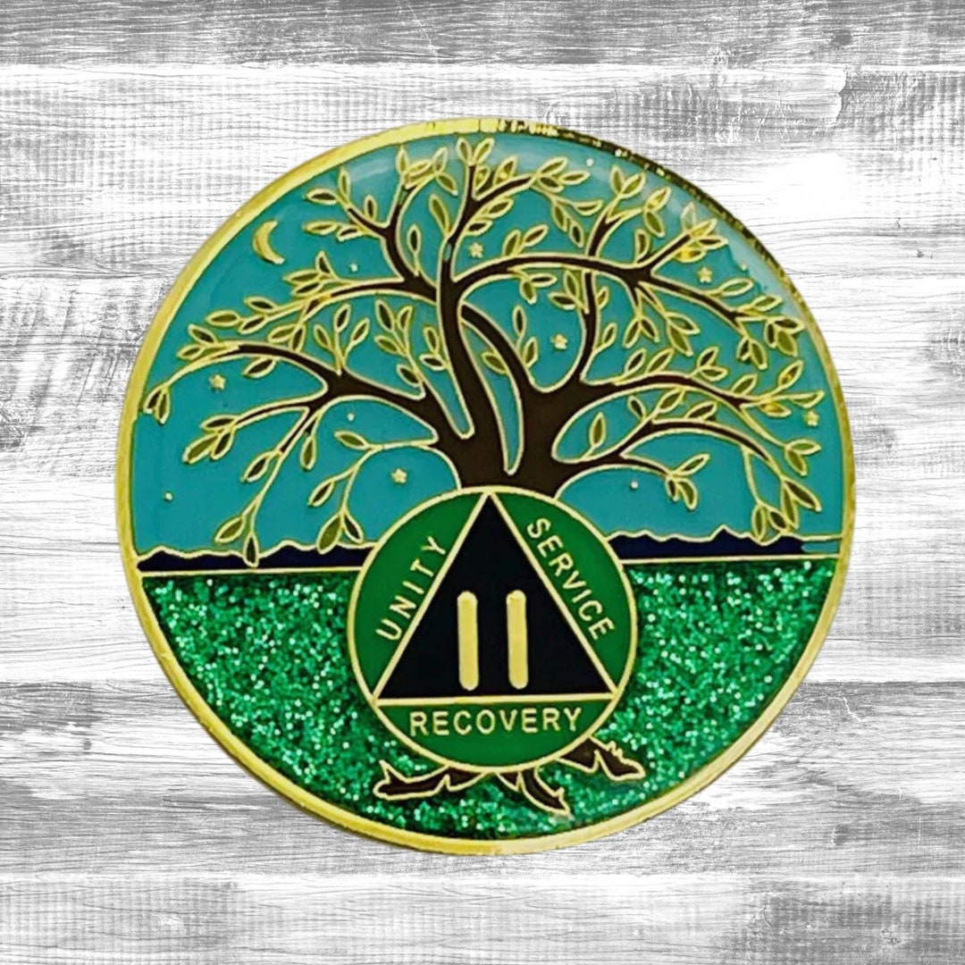 AA Birthday Coin Tree of Life Medallion Alcoholics Anonymous Recovery ...