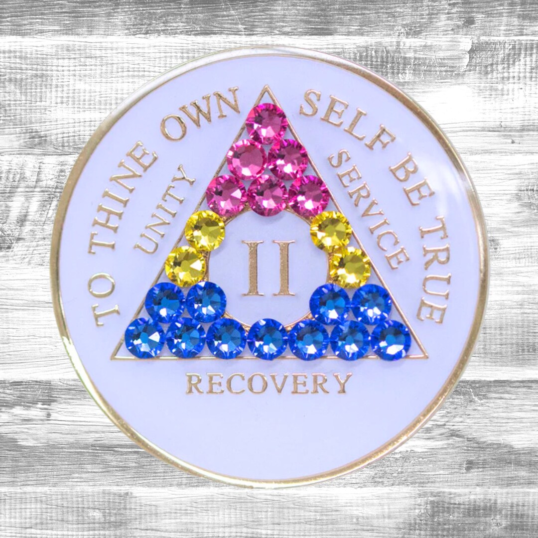 AA Anniversary White LGBTQ Crystal Pansexual Flag Coin Medallion ...