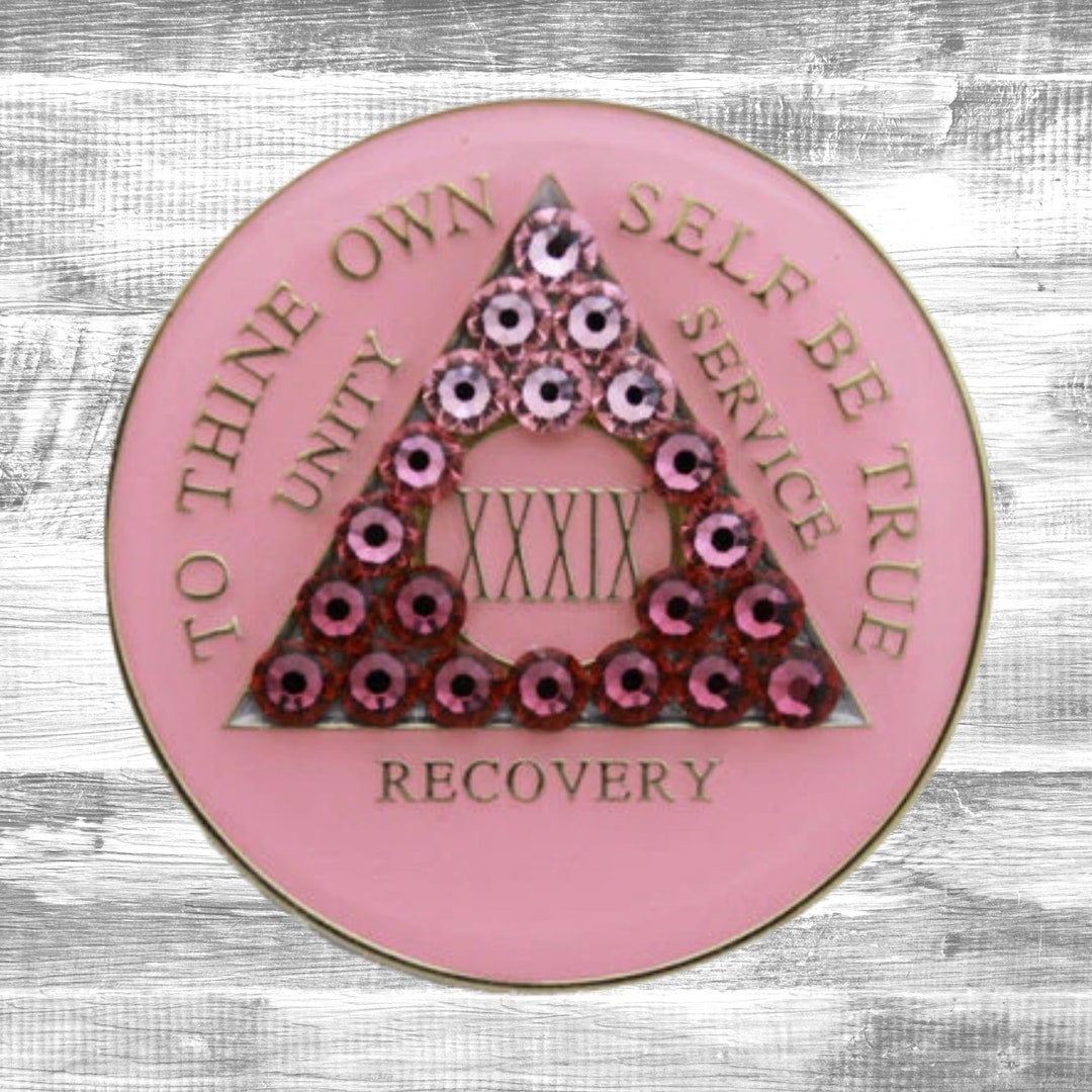 AA Anniversary Pink Crystal Transition Coin Medallion | Alcoholics ...