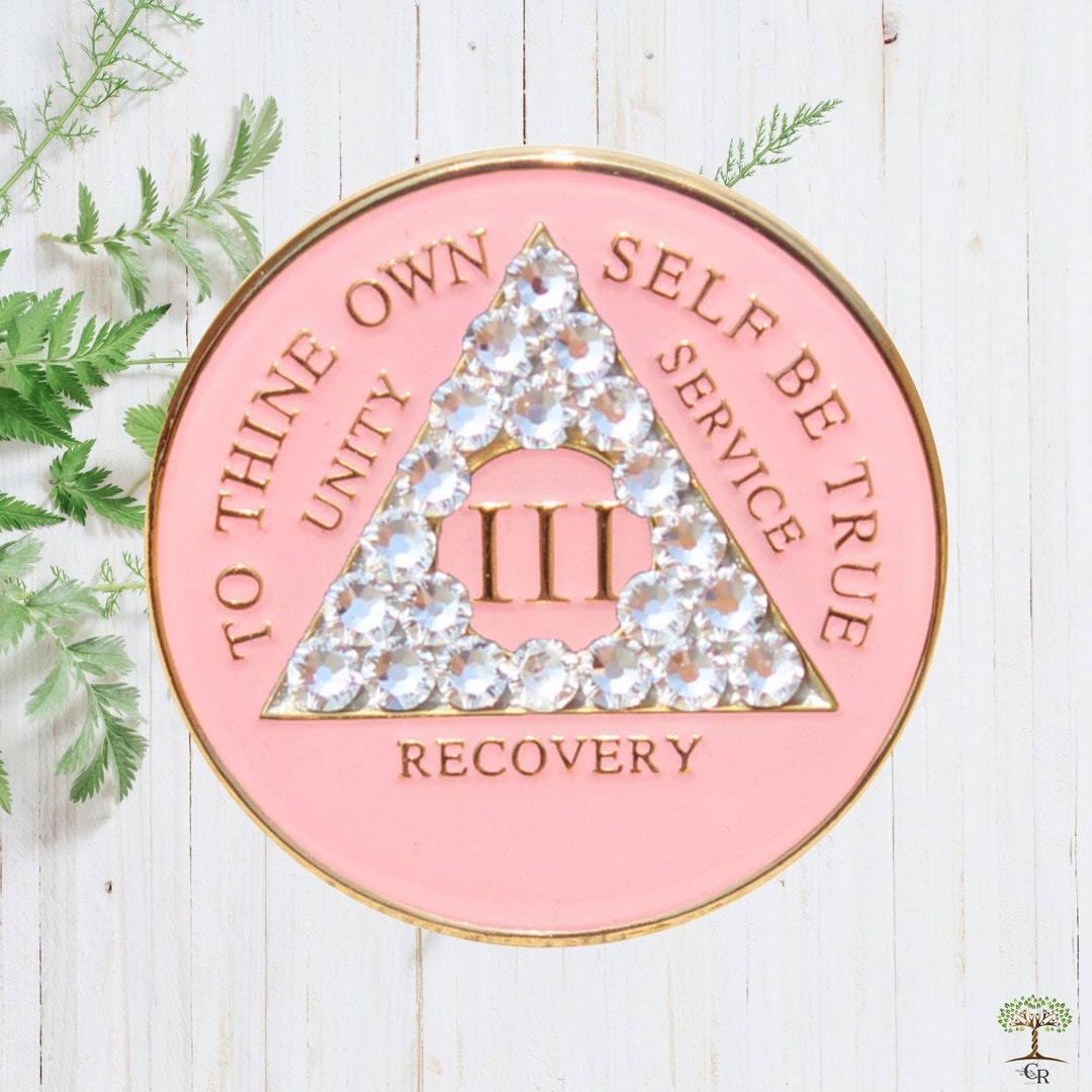 AA Birthday Coin Crystallized Tri-plate Pink Diamond Medallion ...