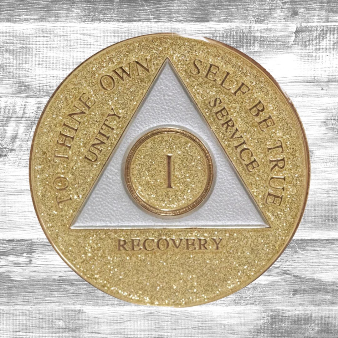 AA Anniversary Glitter Gold Coin Medallion | Alcoholics Anonymous ...
