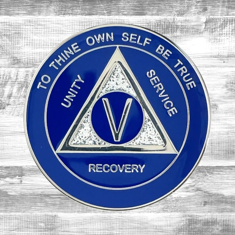AA Blue & Silver Sparkle Silver Birthday Coin Medallion | Alcoholics ...