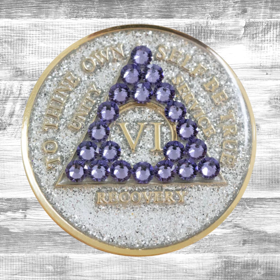 AA Anniversary Glitter Silver Crystal Tanzanite Coin Medallion ...