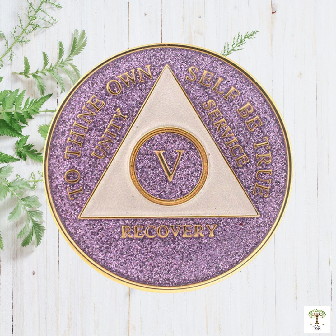 AA Birthday Coin Glitter Purple Tri-plate Medallion | Alcoholics ...