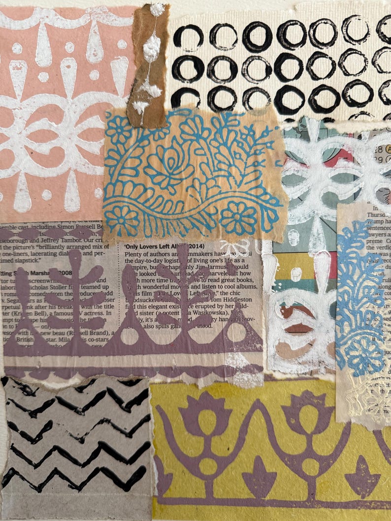 Mixed Media Collage - Block Print on Paper 1 - Etsy