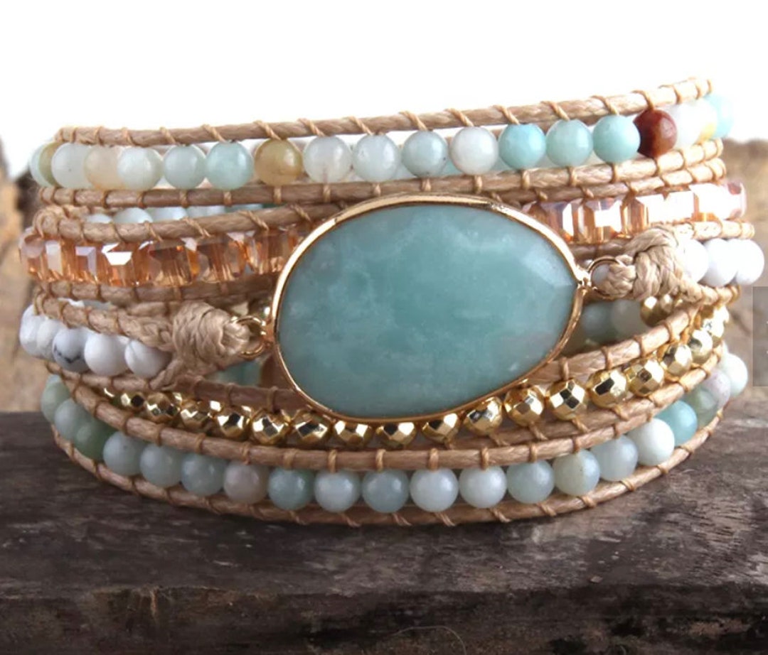 Boho Natural Stone 5 Strands Woven Wrap Bracelet - Etsy