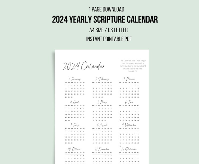 Printable 2024 Yearly Calendar, 2024 Year at a Glance, PDF Download ...