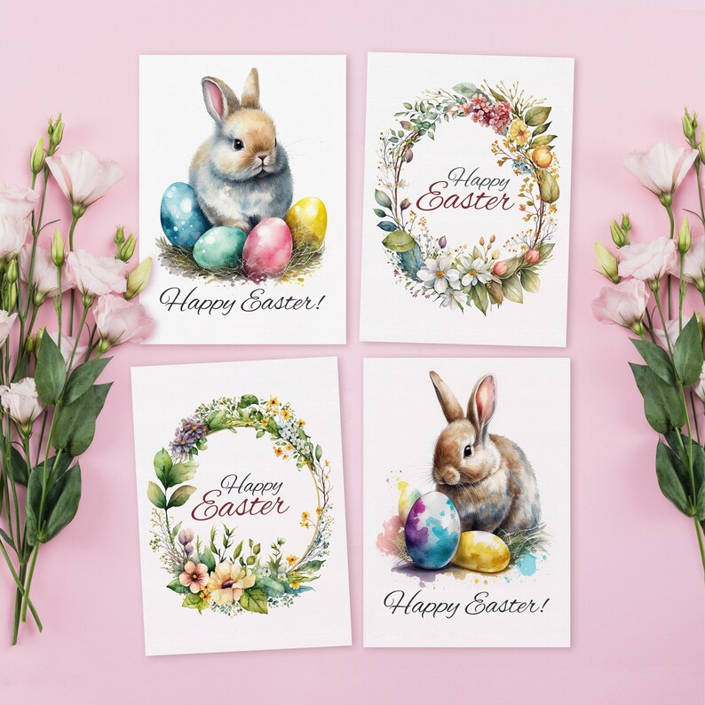 Easter Cards Printable, Happy Easter Cards, Watercolor Bunny, Easter ...