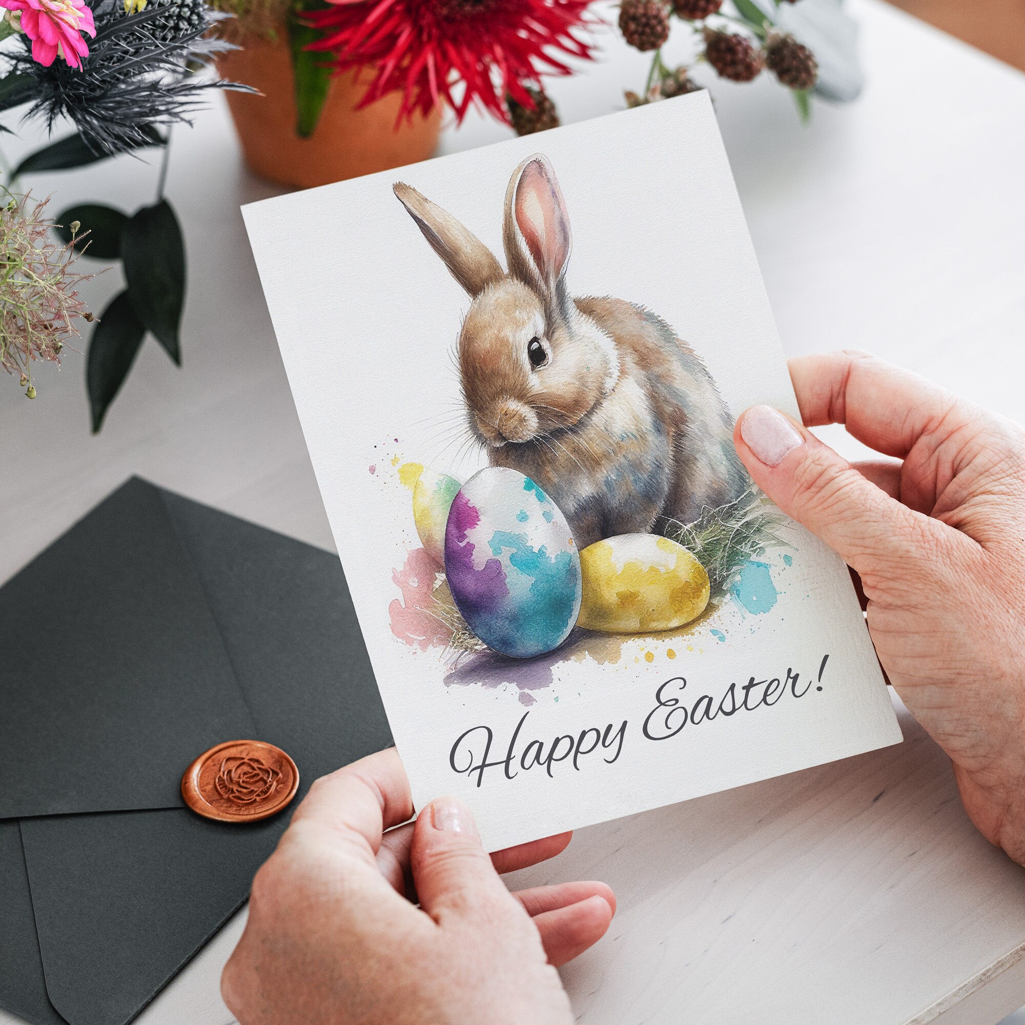 Easter Cards Printable, Happy Easter Cards, Watercolor Bunny, Easter ...