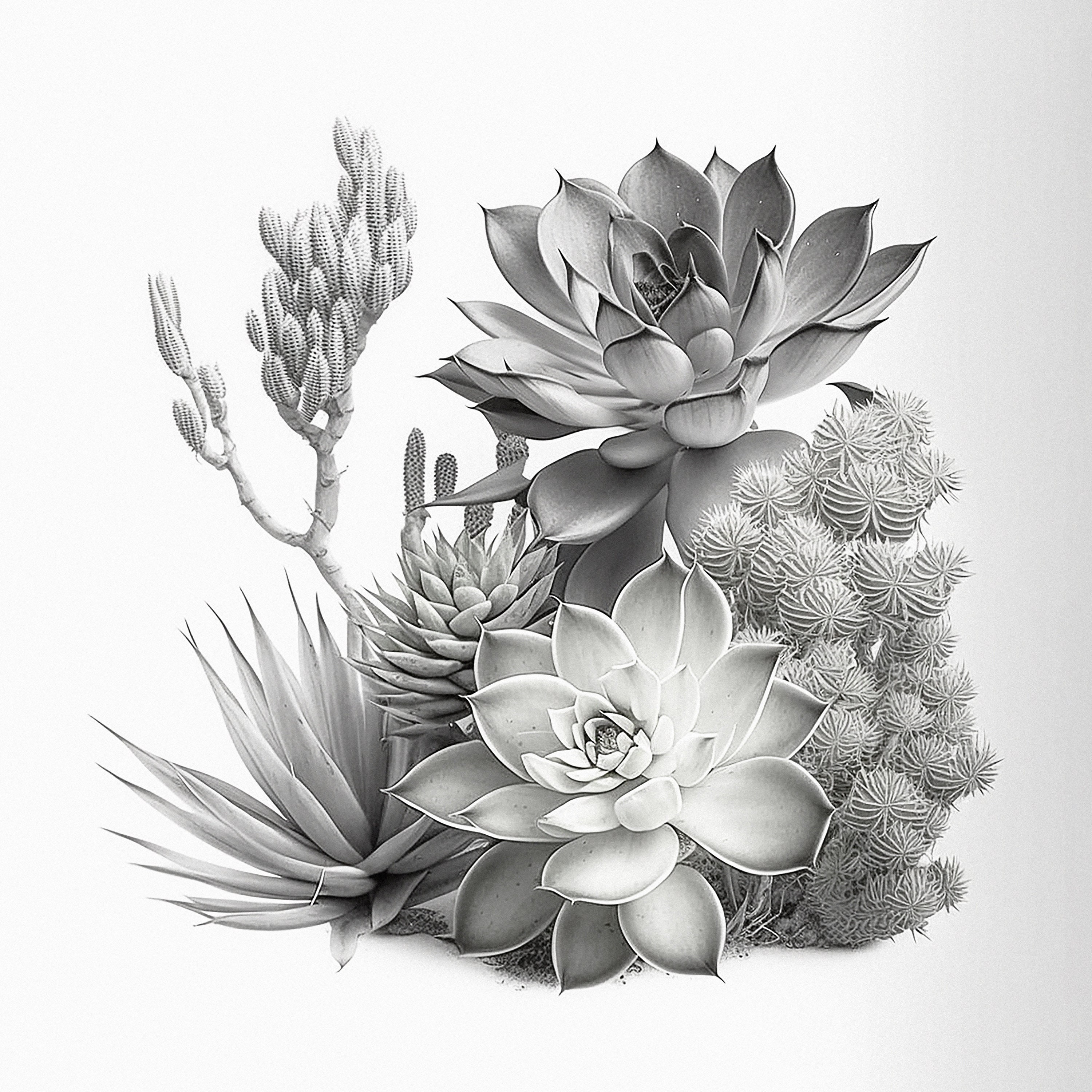 Succulent Sketch Printable Wall Art - Etsy