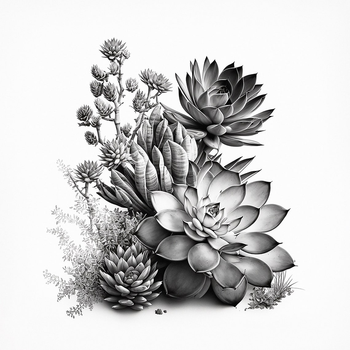 Modern Black and White Succulent Print - Etsy