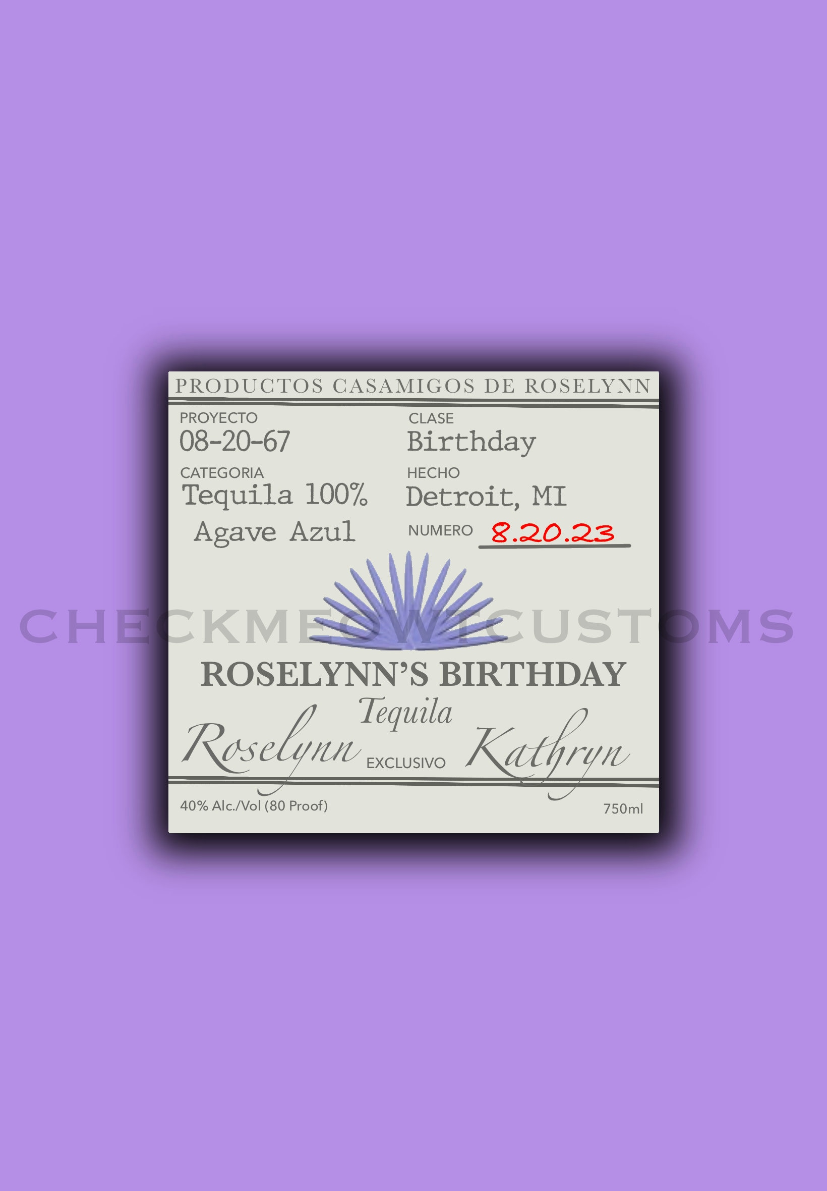 Custom Tequila Purple Bottle Label Printable Gift, Personalized Label ...