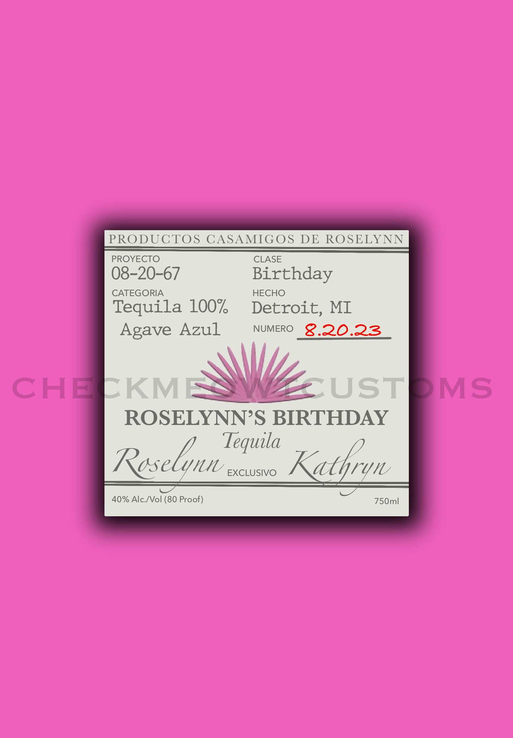 Custom Tequila Pink Label (digital), Birthday Gifts, Digital Download ...