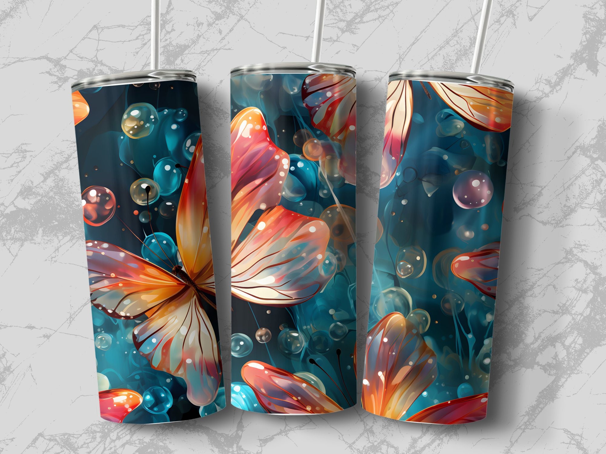 Butterfly Bubble Art Tumbler Wrap PNG 20oz Skinny Tumbler - Etsy