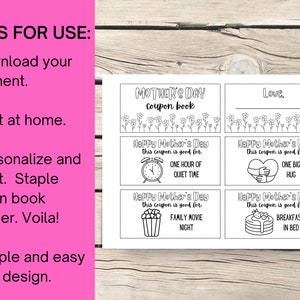 Mother's Day Coupon Book, Coupons for Mom, Mother's Day Coloring ...