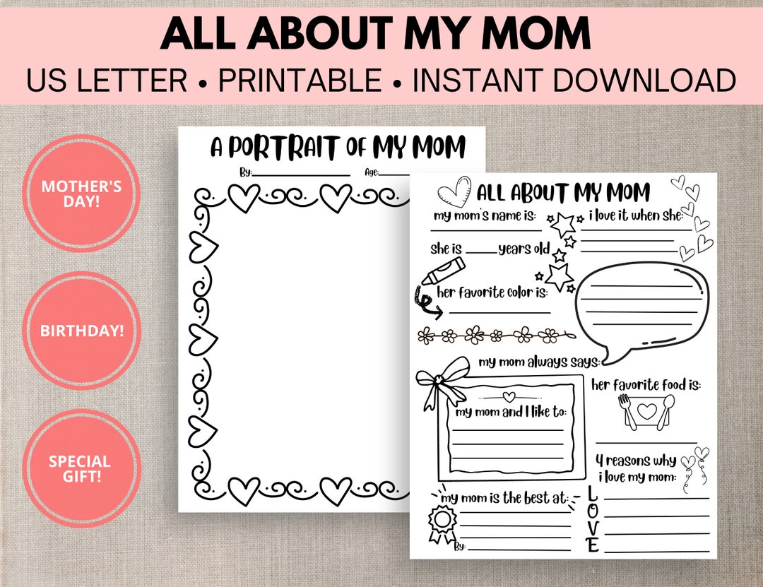 All About My Mom Printable, Personalized Mother's Day Gift, Mother's ...
