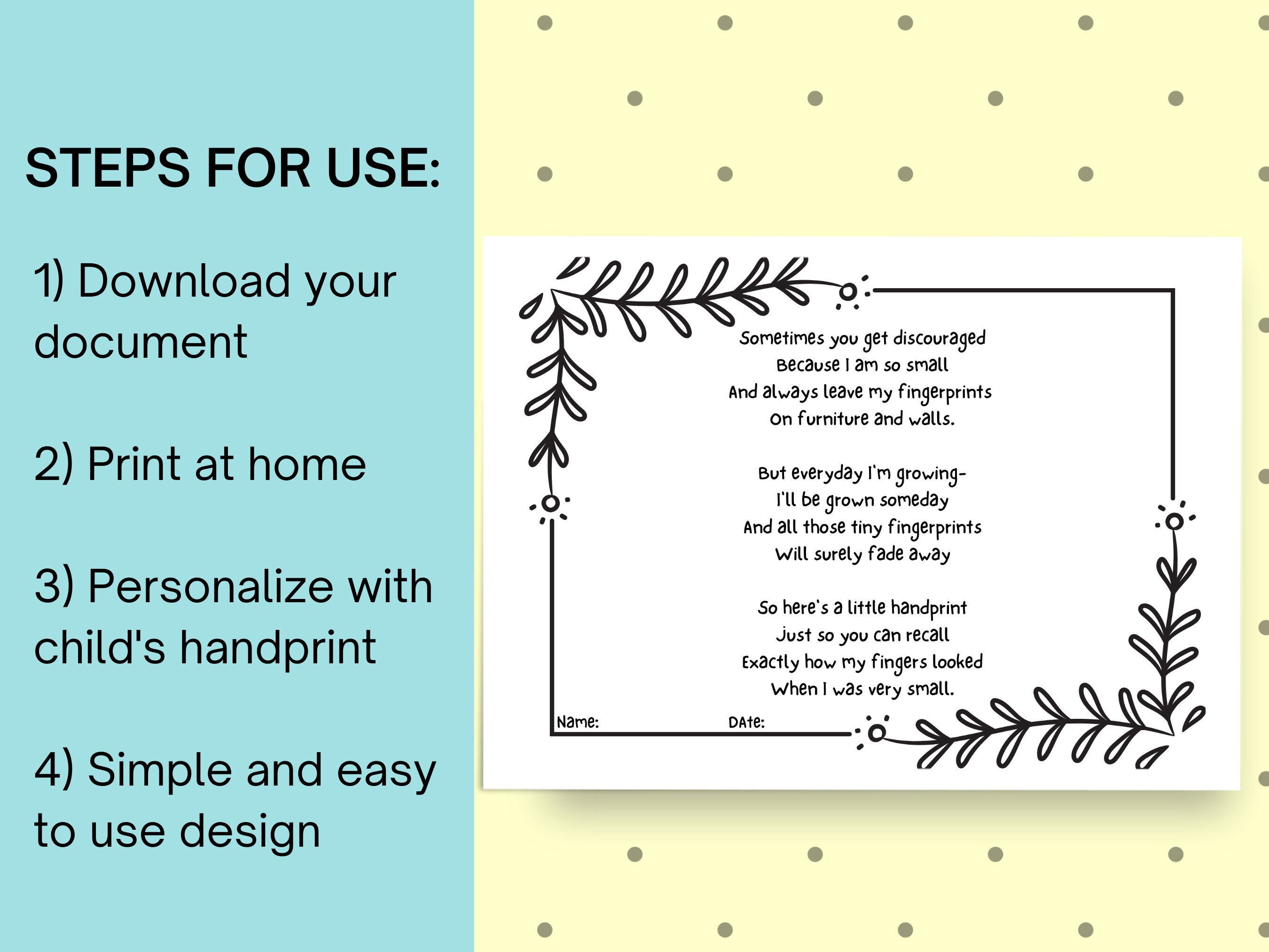 Handprint Poem, Mother's Day Printable, Handprint Craft, Card From ...