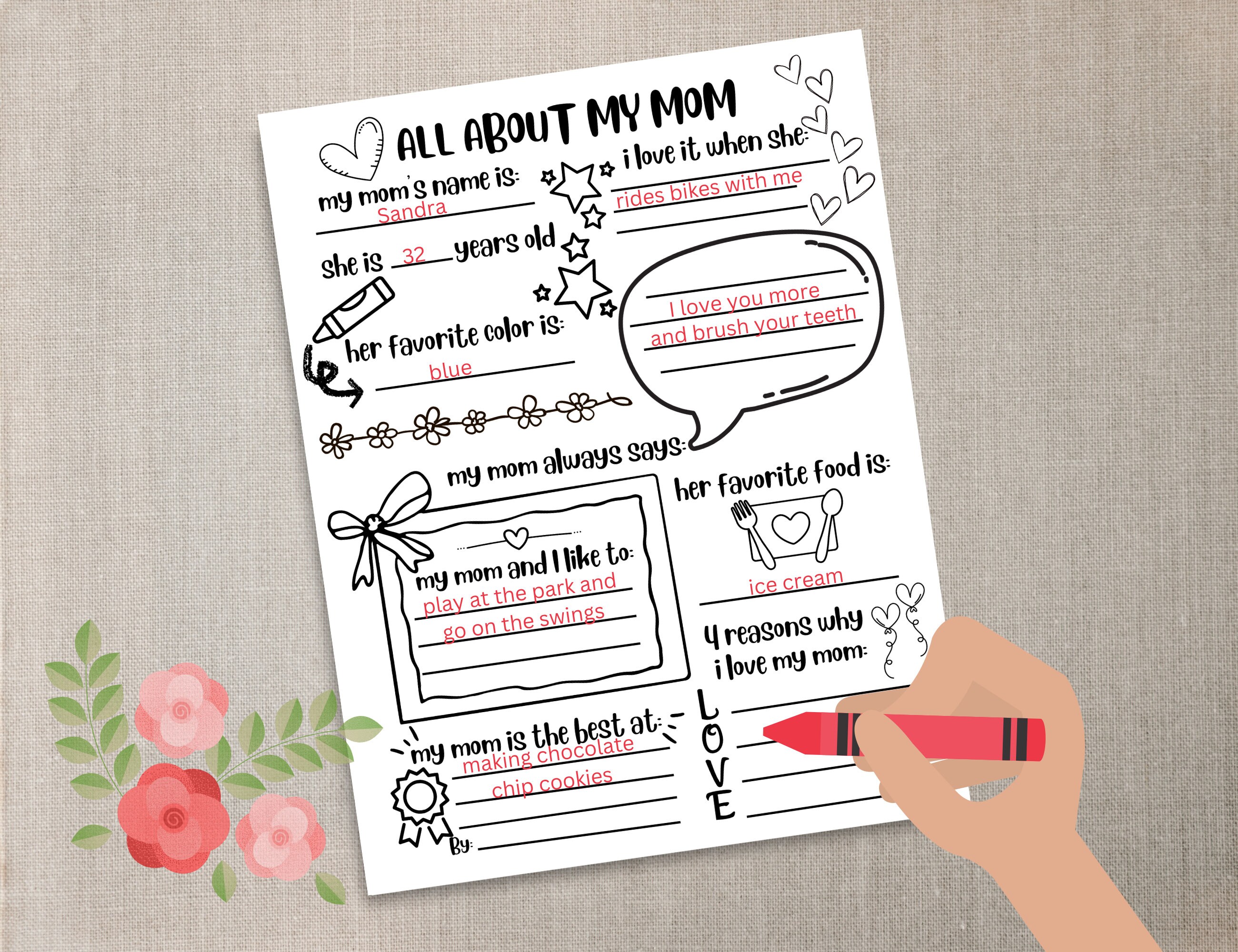 All About My Mom Printable, Personalized Mother's Day Gift, Mother's ...
