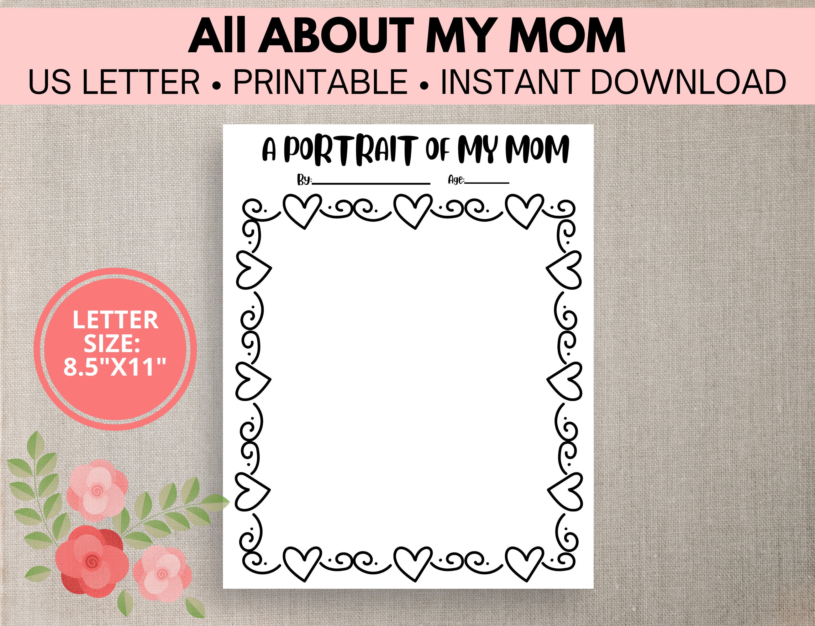 All About My Mom Printable, Personalized Mother's Day Gift, Mother's ...