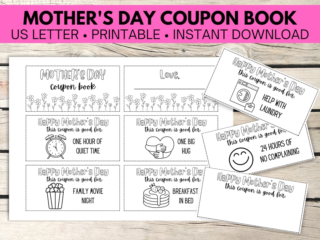 Mother's Day Coupon Book, Coupons for Mom, Mother's Day Coloring ...