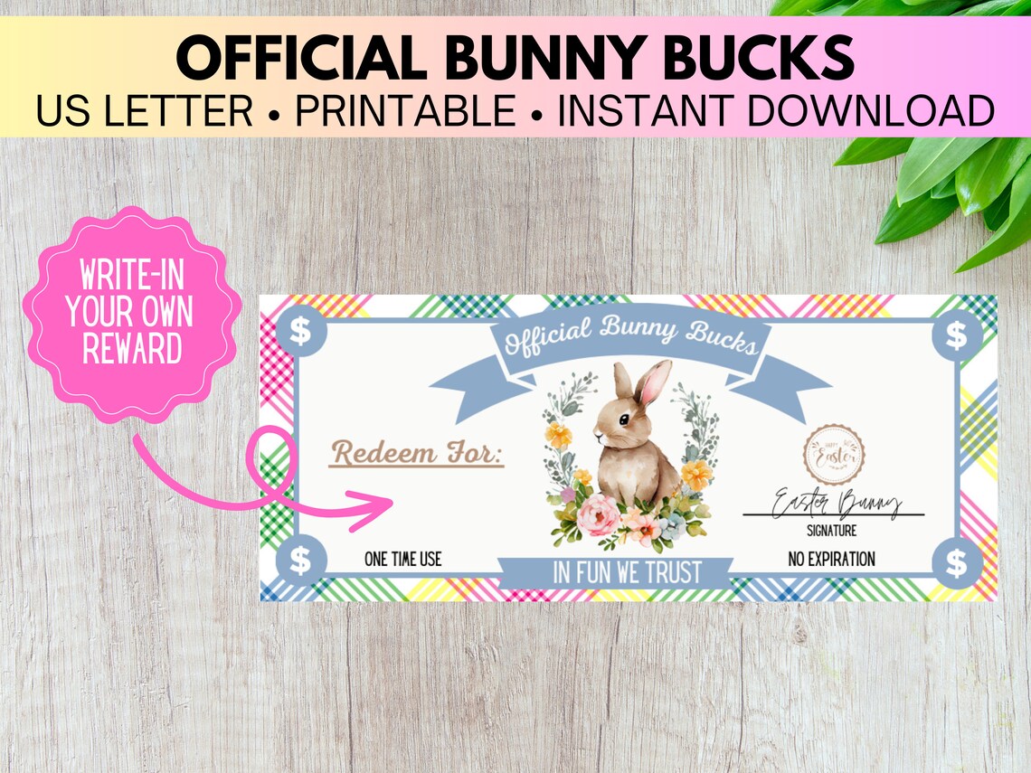 Printable Bunny Bucks, Easter Egg Filler, Easter Basket Ideas, Kids ...
