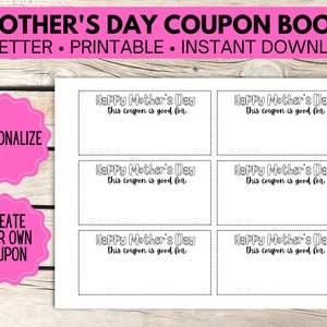 Mother's Day Coupon Book, Coupons for Mom, Mother's Day Coloring ...