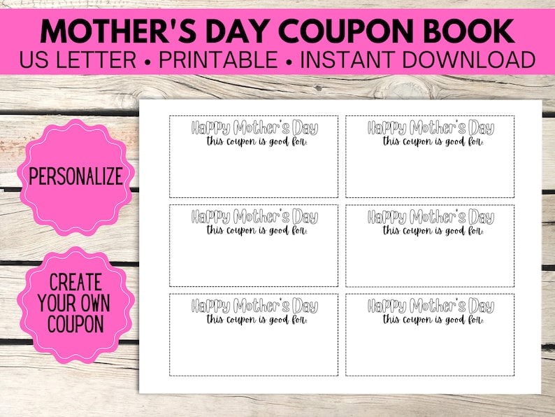 Mother's Day Coupon Book, Coupons for Mom, Mother's Day Coloring ...