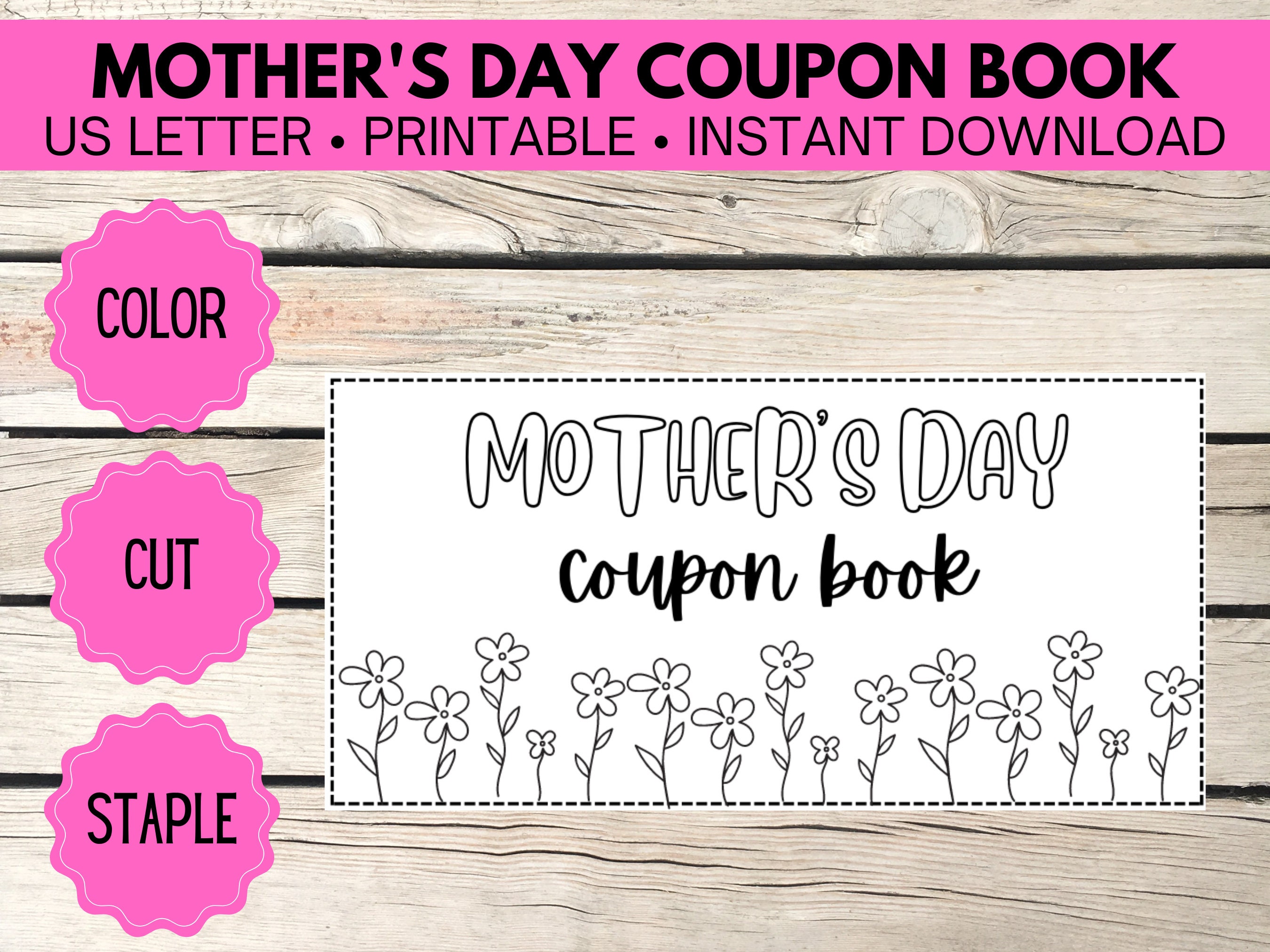Mother's Day Coupon Book, Coupons for Mom, Mother's Day Coloring ...