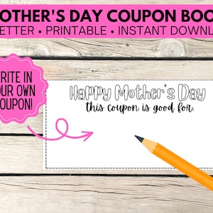 Mother's Day Coupon Book, Coupons for Mom, Mother's Day Coloring ...