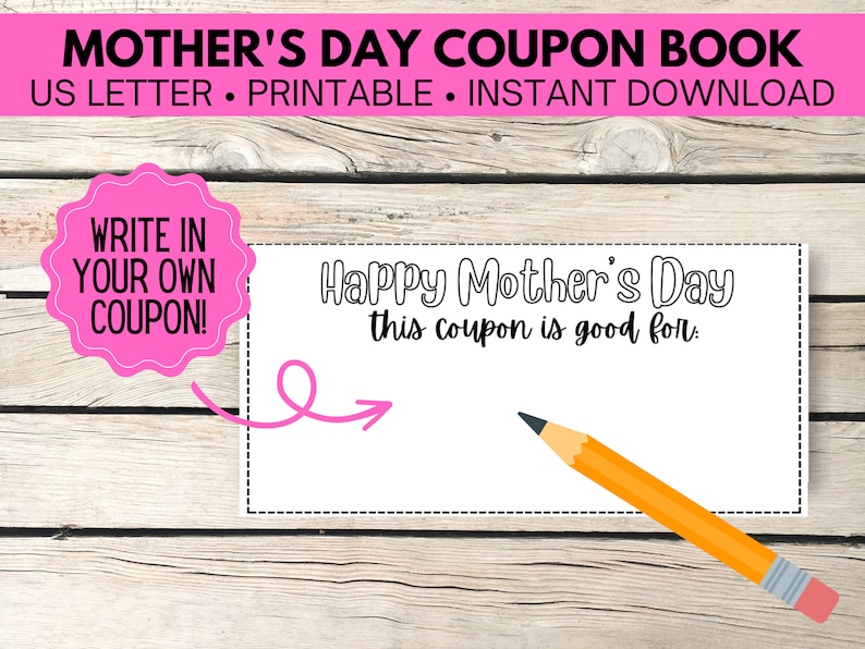 Mother's Day Coupon Book, Coupons for Mom, Mother's Day Coloring ...