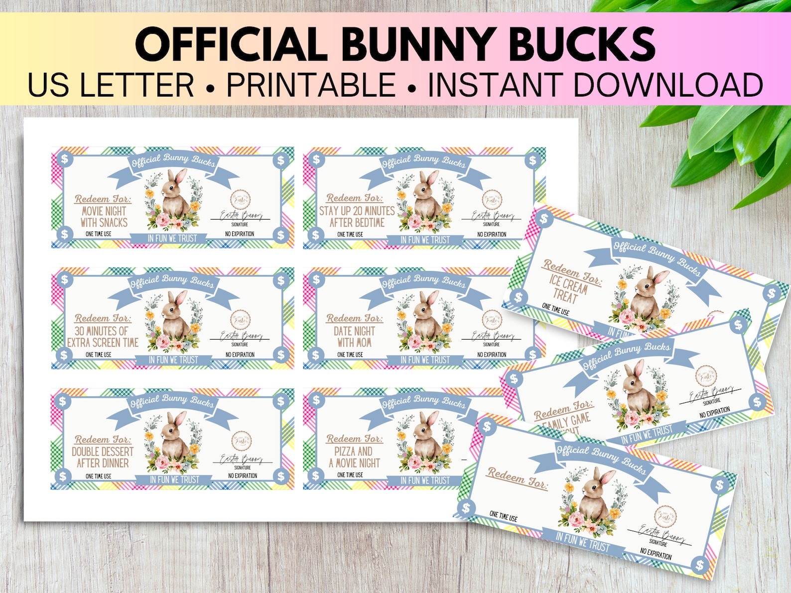 Printable Bunny Bucks, Easter Egg Filler, Easter Basket Ideas, Kids ...