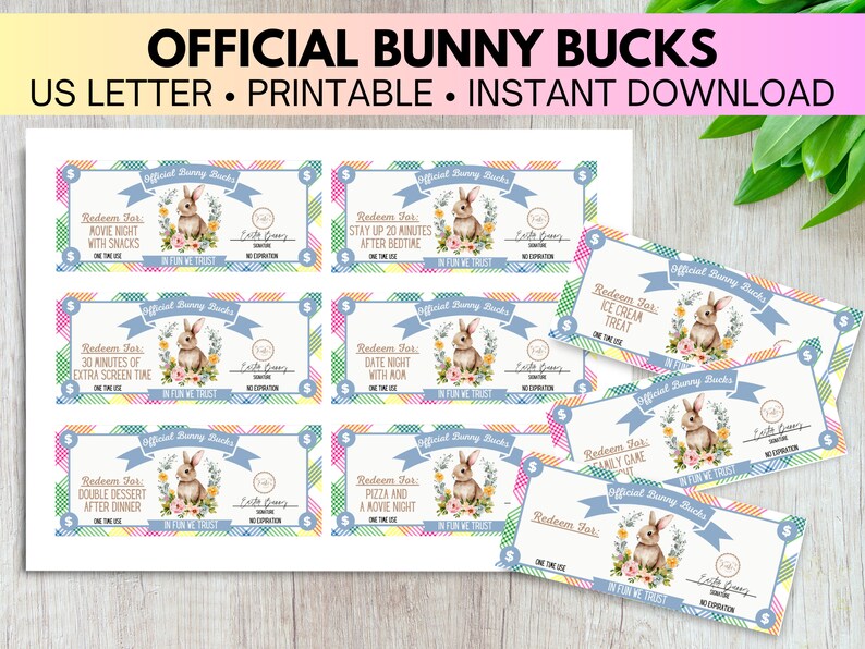 Printable Bunny Bucks, Easter Egg Filler, Easter Basket Ideas, Kids ...