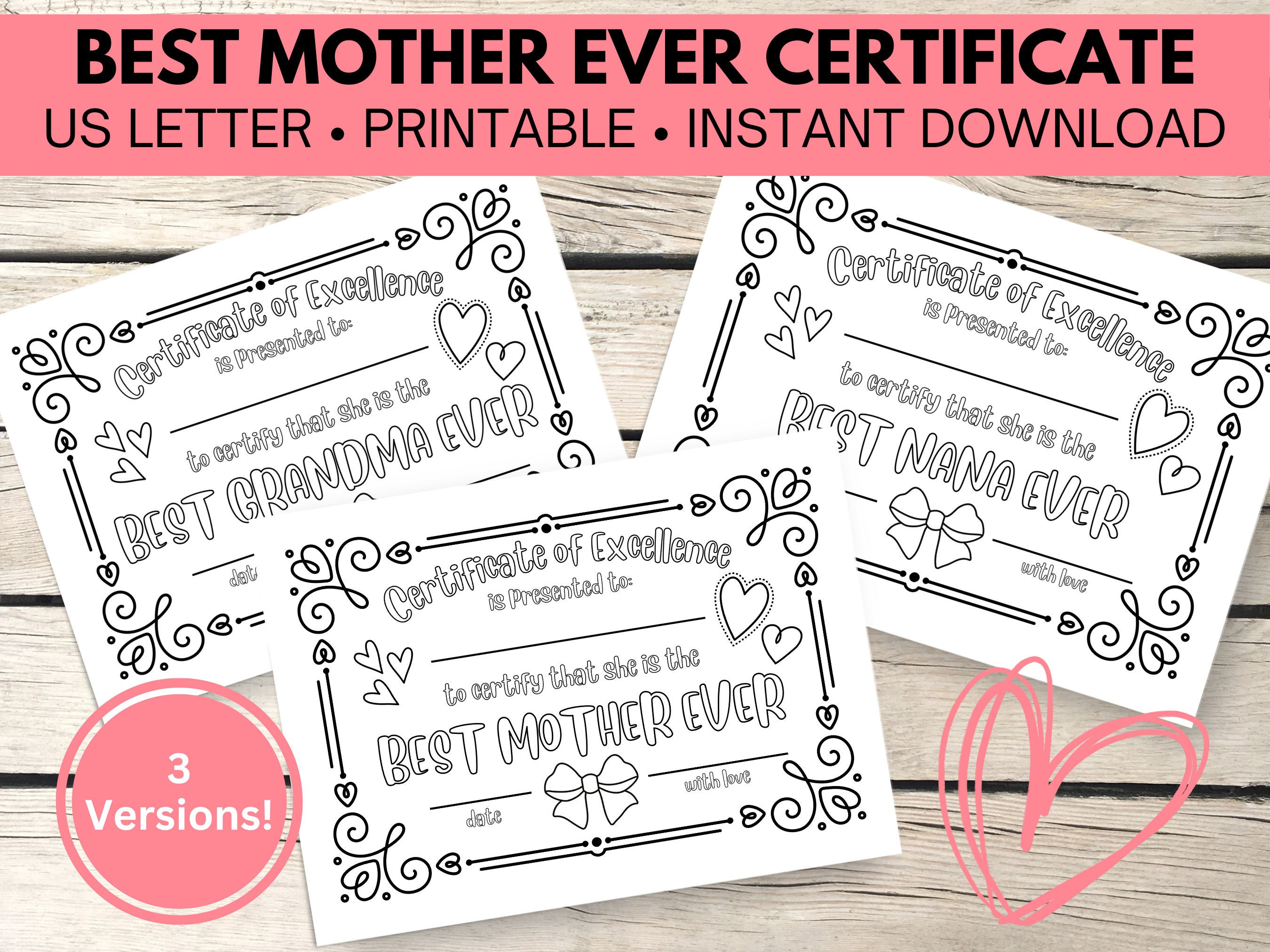 Best Mother Ever Certificate, Best Grandma/nana Ever Certificate ...