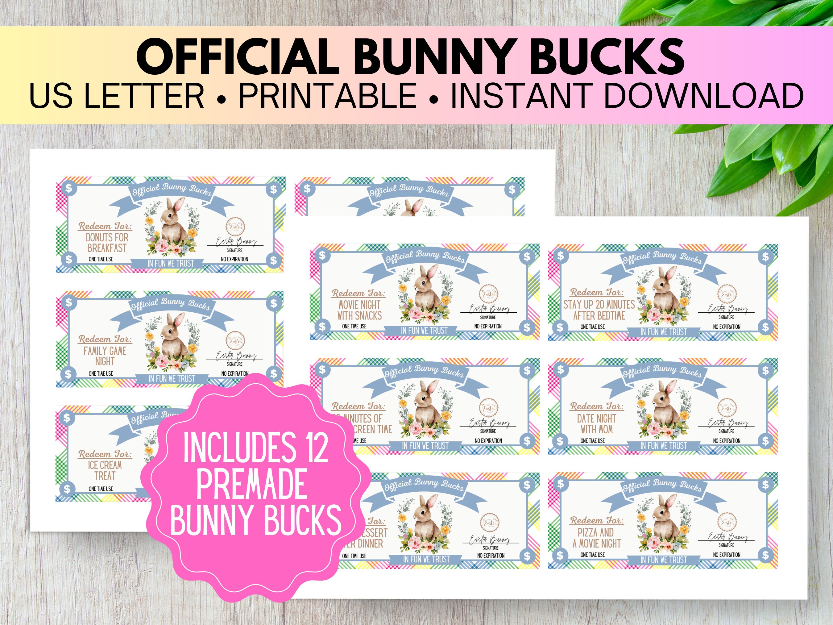 Printable Bunny Bucks, Easter Egg Filler, Easter Basket Ideas, Kids ...