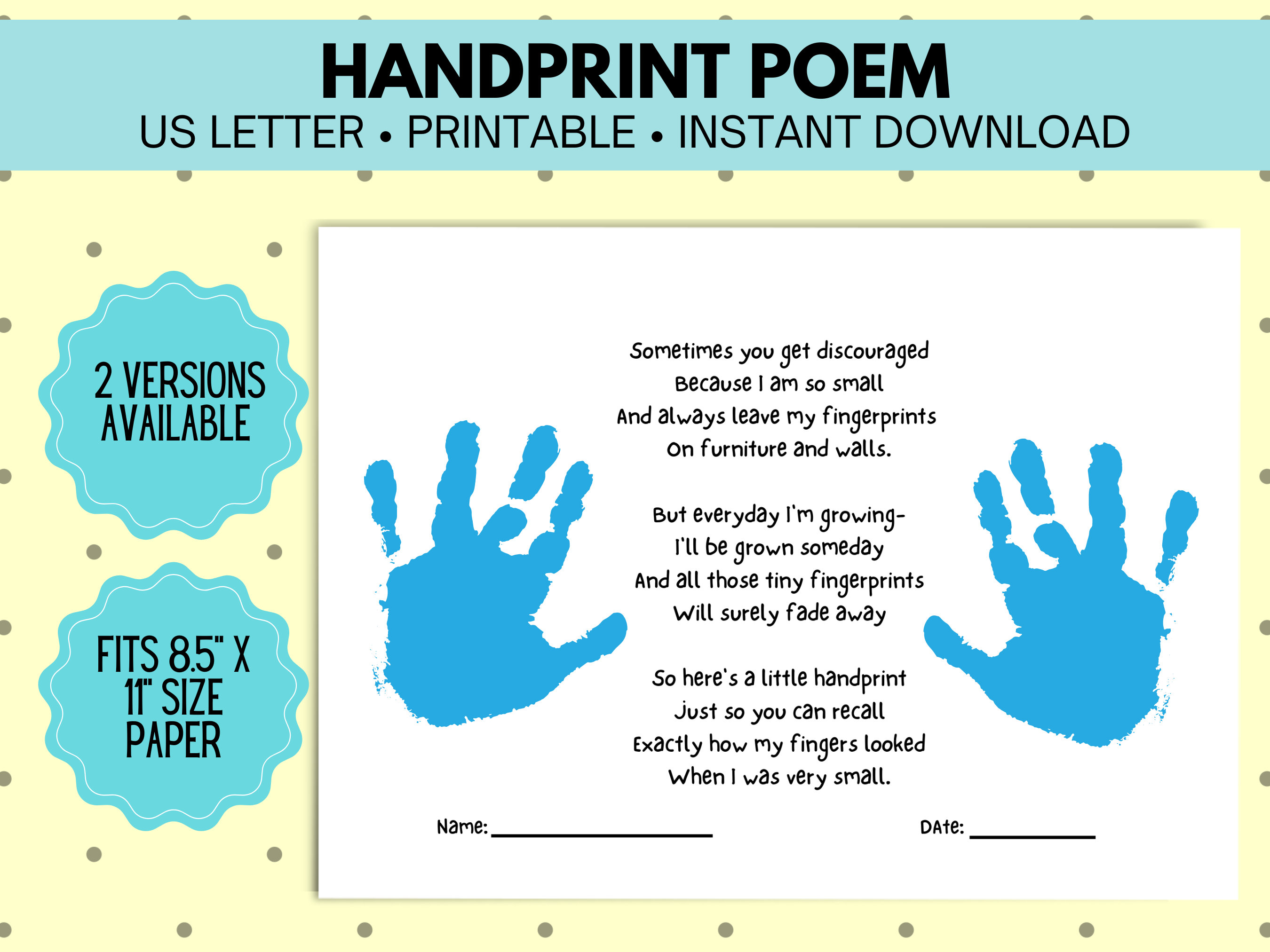 Handprint Poem, Mother's Day Printable, Handprint Craft, Card From ...