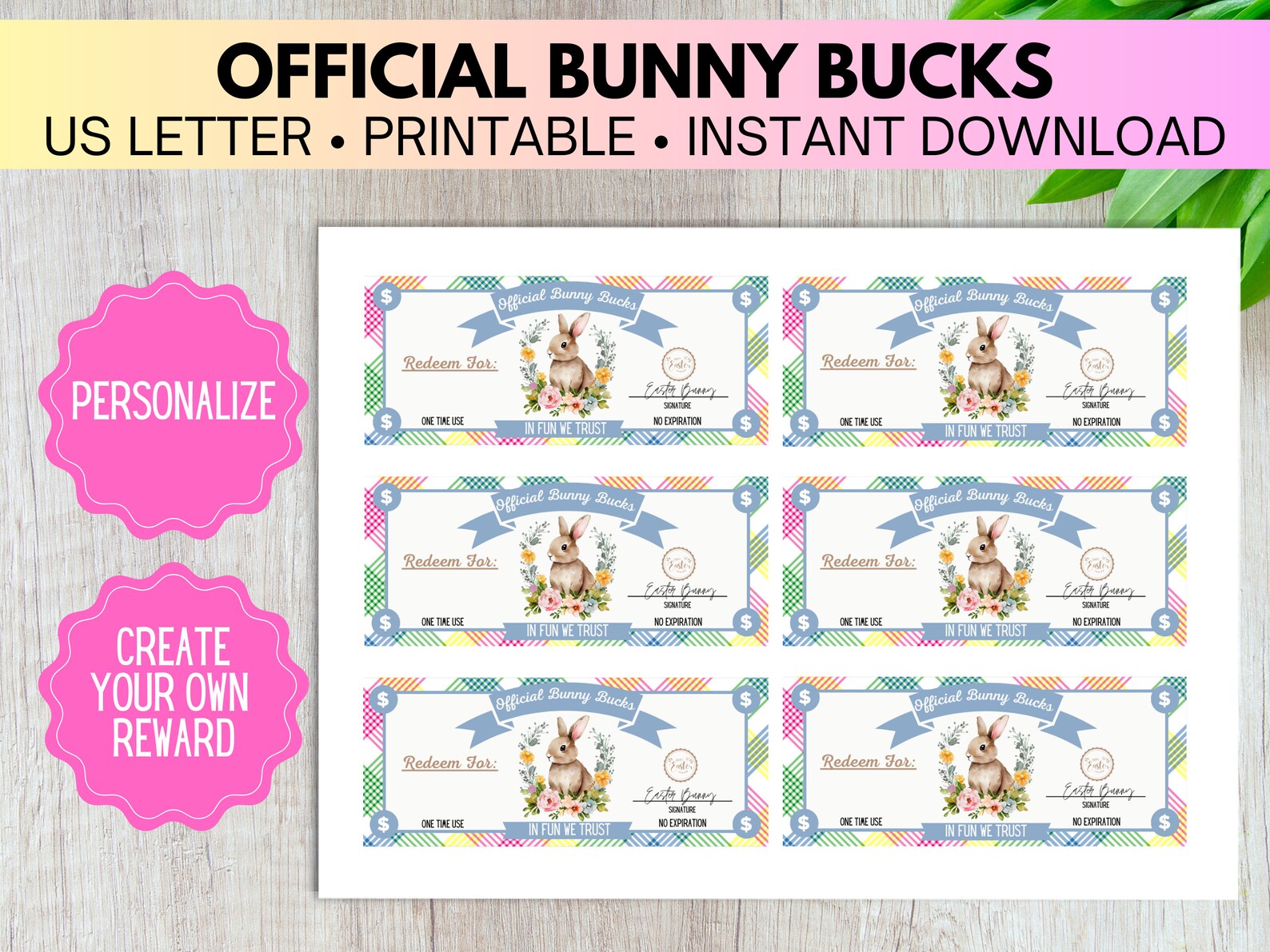 Printable Bunny Bucks, Easter Egg Filler, Easter Basket Ideas, Kids ...