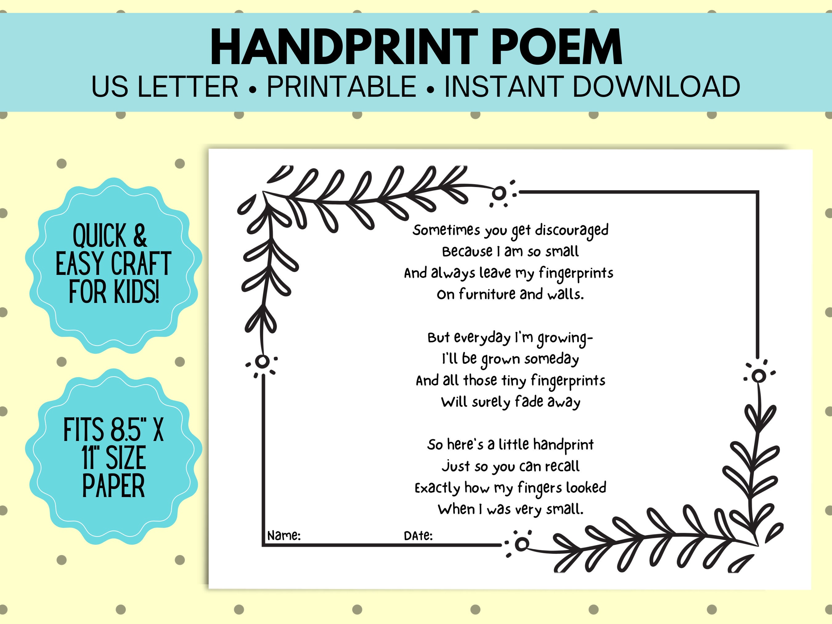 Handprint Poem, Mother's Day Printable, Handprint Craft, Card From ...