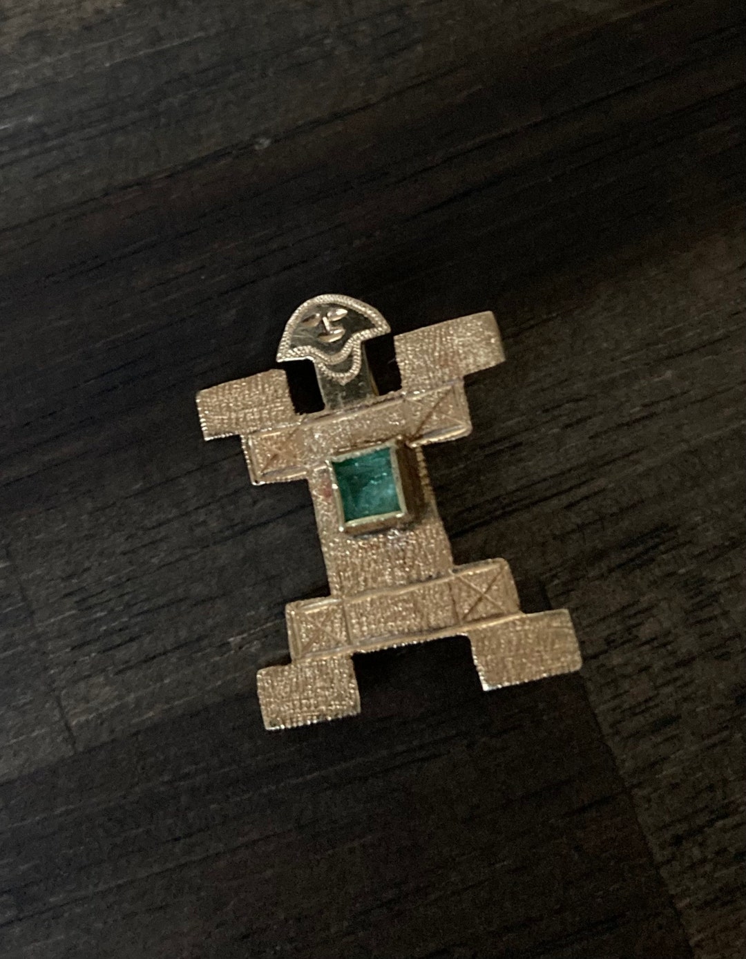 Vintage Pre Columbian Ancient Inca God Brooch-pin 18K Gold With Emerald ...