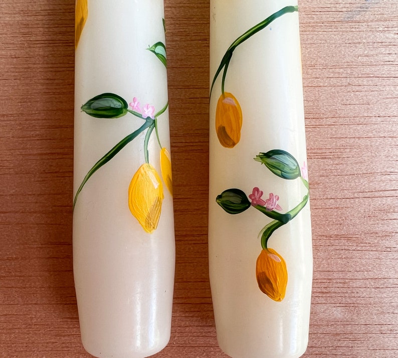 Set of 2 Lemon Tree Hand-painted Taper Candles; Handmade Gift, Wedding ...